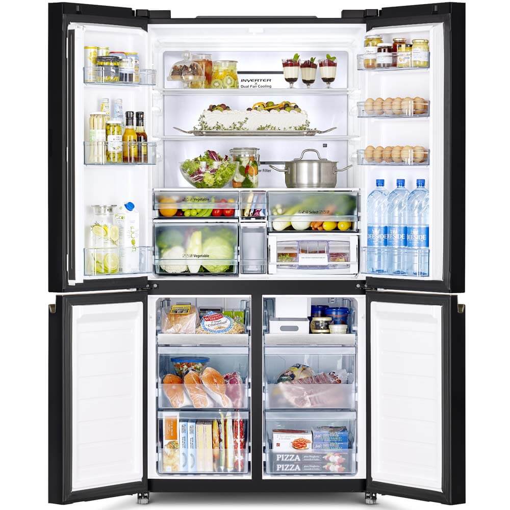 HITACHI FRIDGE 4 DOORS BOTTOM FREEZER GLASS BLACK R-WB720VK0-GBK ...